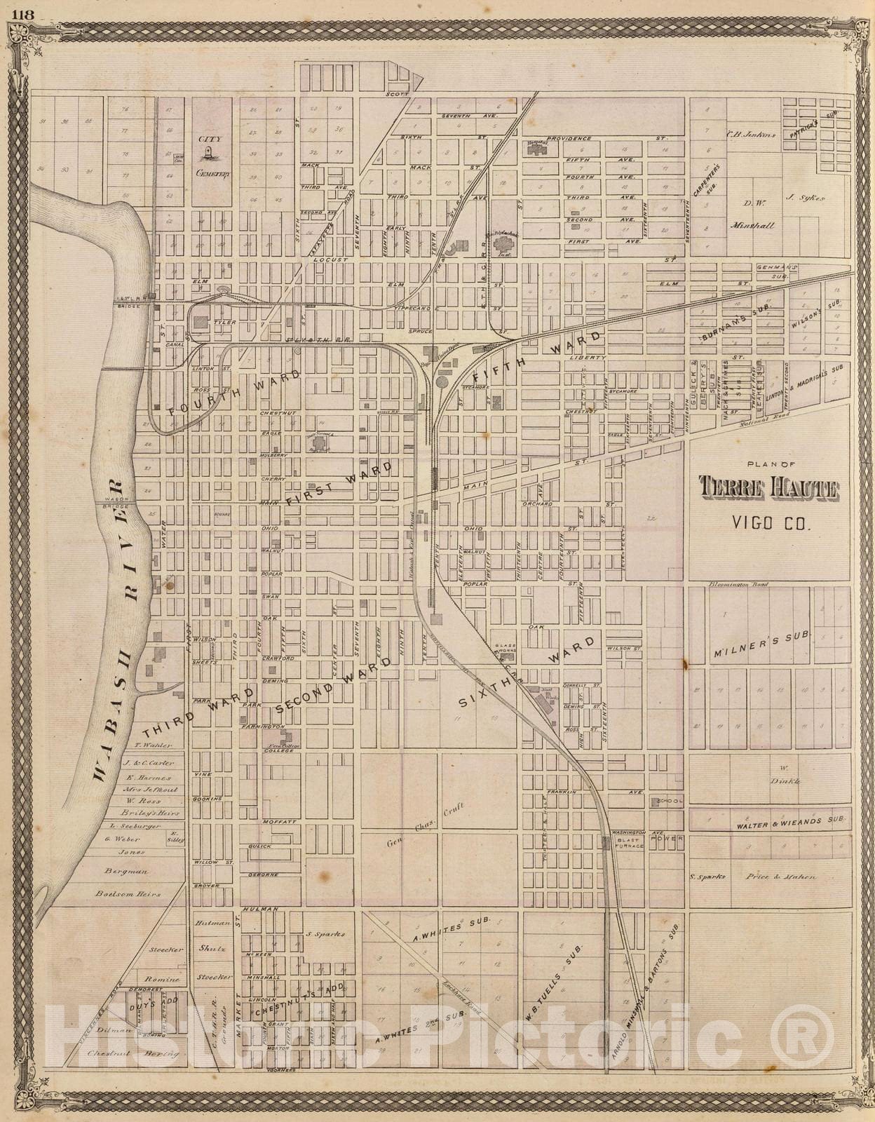 Historic Map : Terre Haute (Ind.), Indiana, 1876 Plan of Terre Haute ...