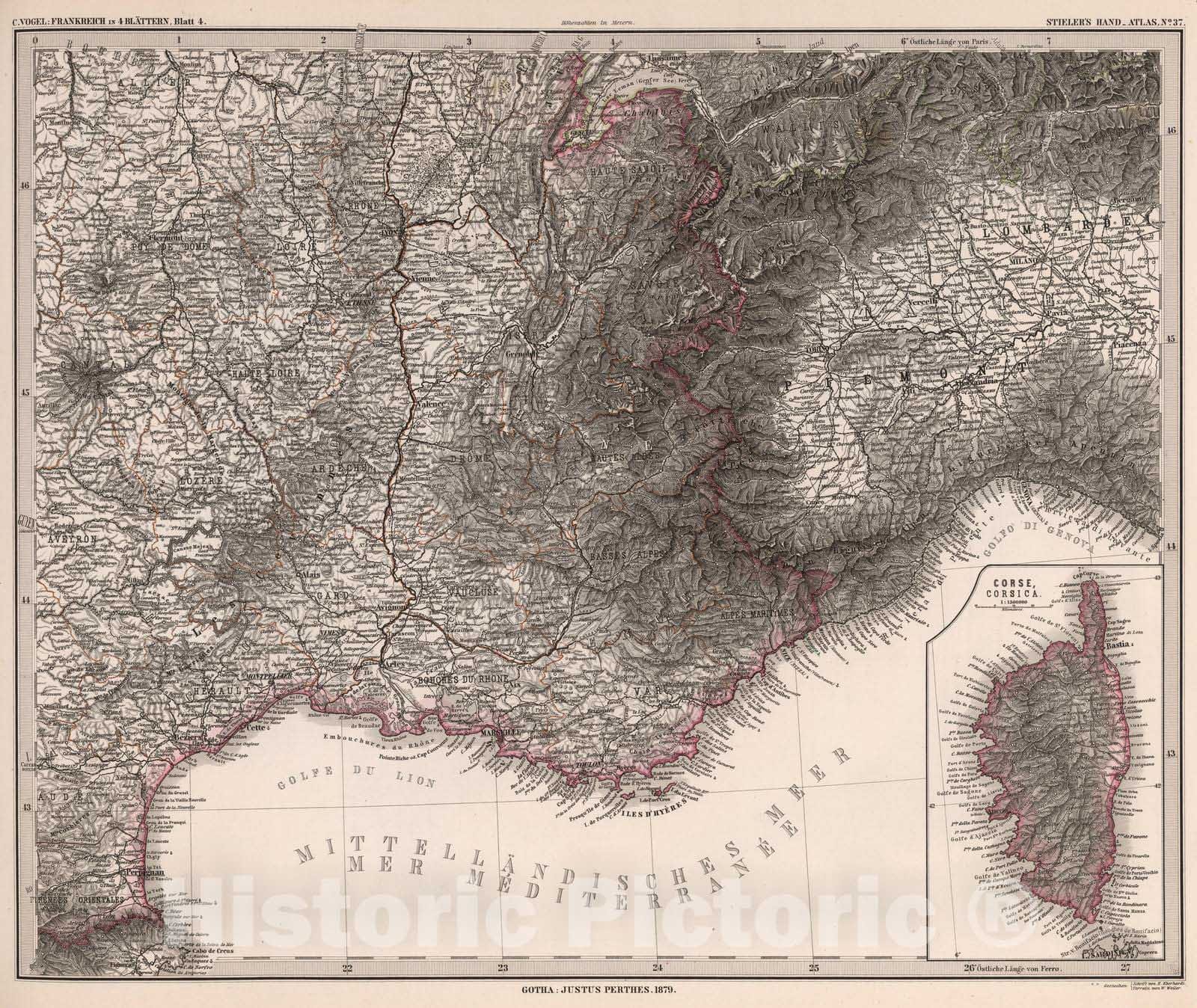 Historic Map : France, 1879 Frankreich in 4 Blattern, Blatt 4. (France ...