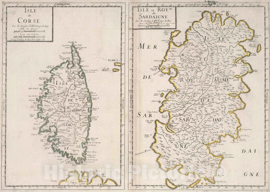 Historic Map : 1697 Corsica, France and Sardinia, Italy. - Vintage Wal ...