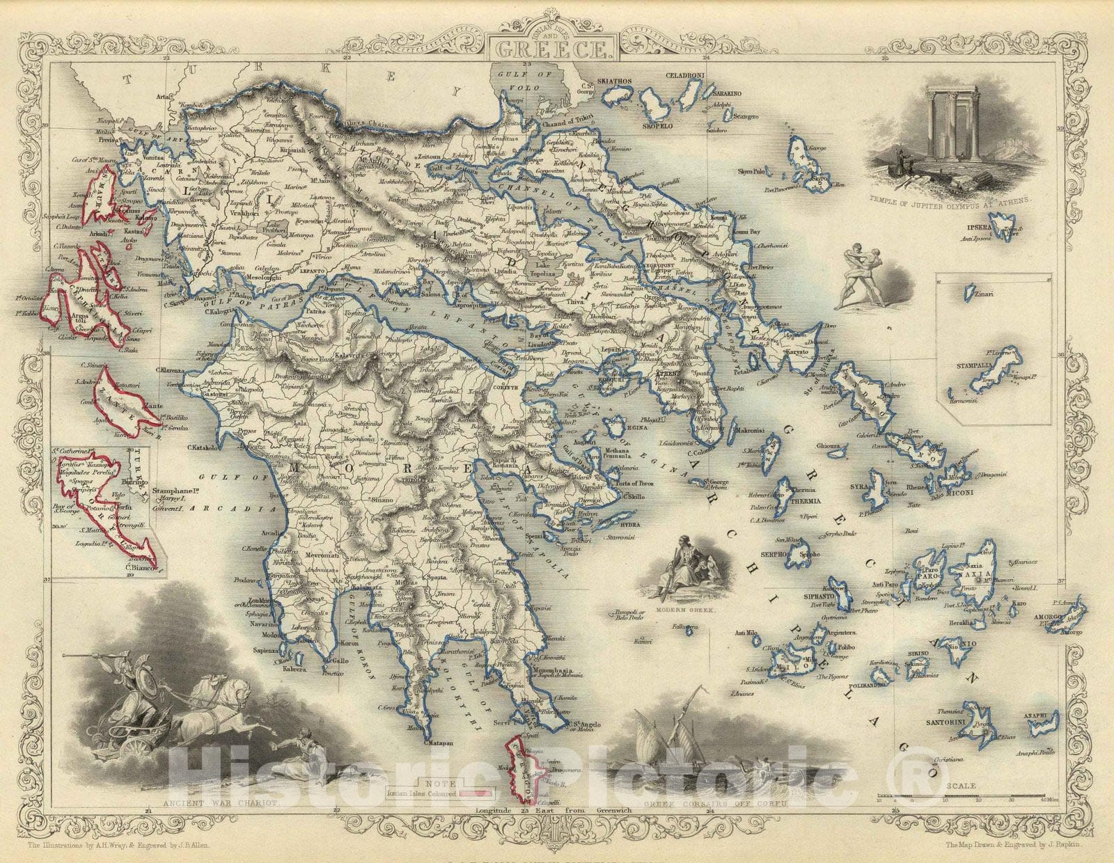 Historic Map : 1851 Greece. (with) inset maps of Corfu and Stampalia ...