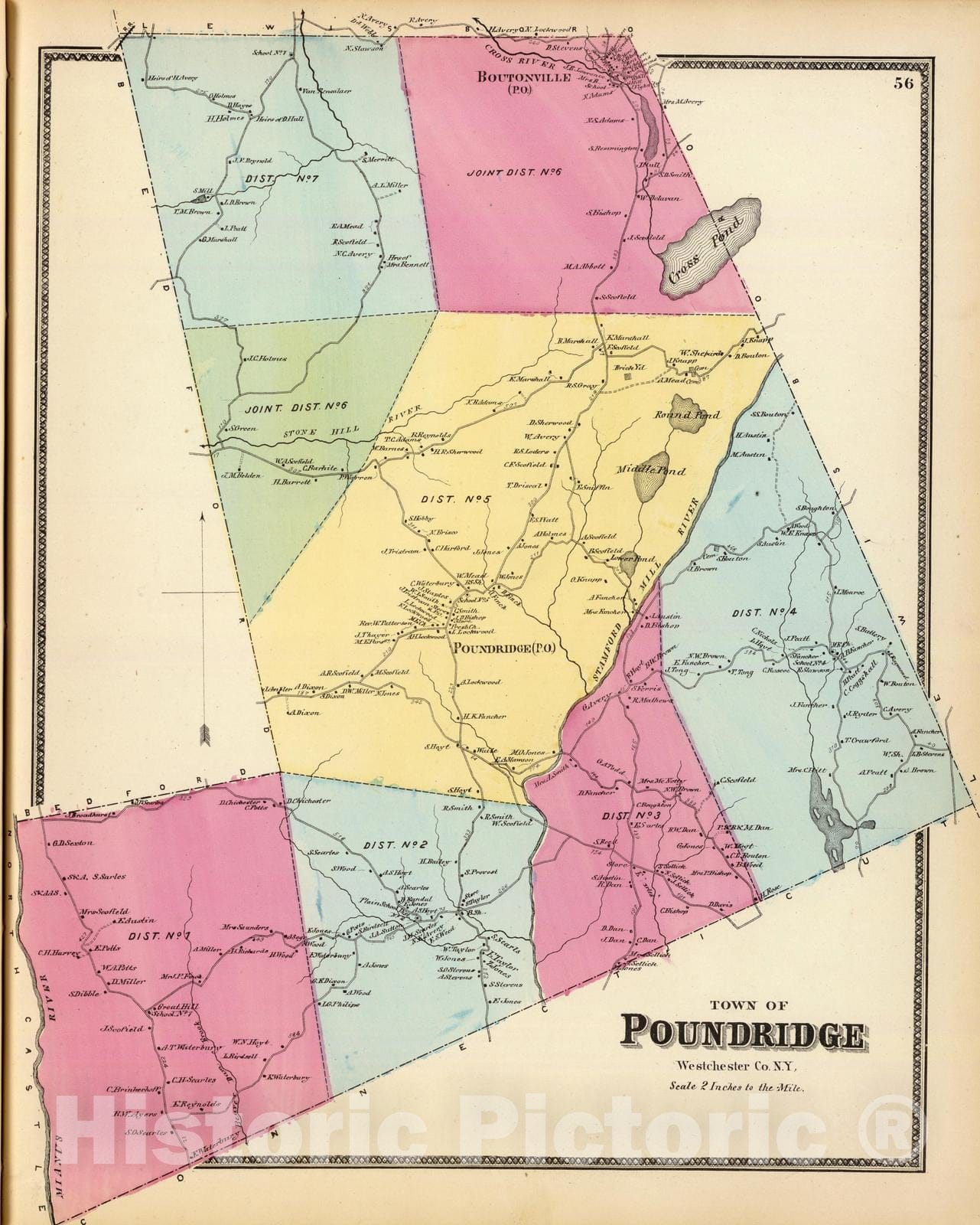 Historic Wall Map : 1868 Poundridge, Town. - Vintage Wall Art ...