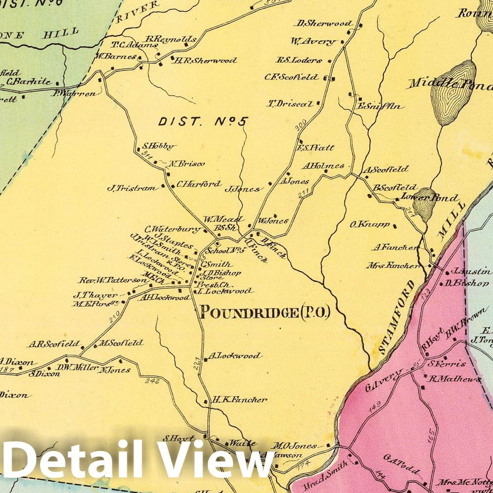 Historic Wall Map : 1868 Poundridge, Town. - Vintage Wall Art ...