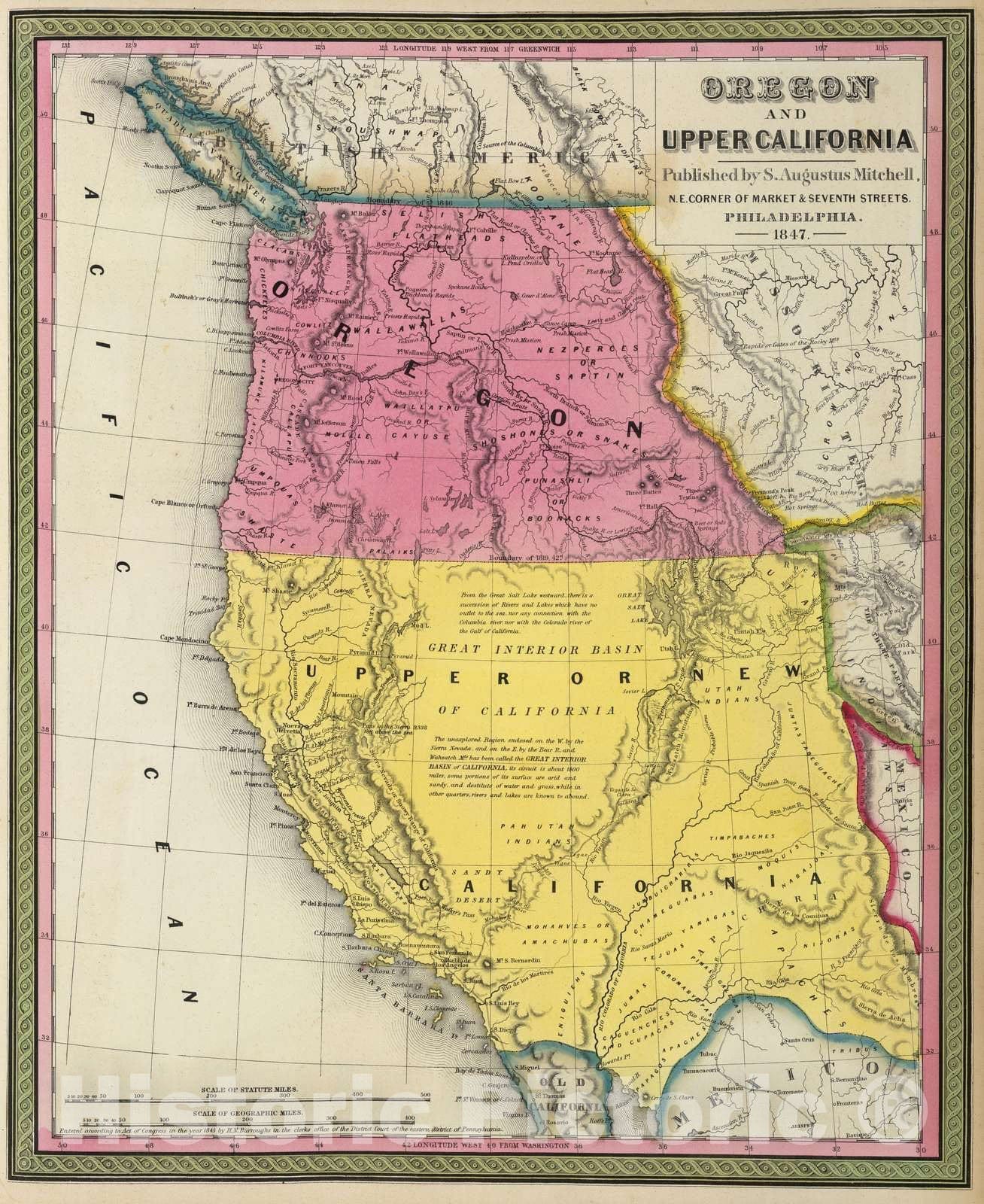 Historic Map : 1847 Oregon & Upper California. - Vintage Wall Art ...