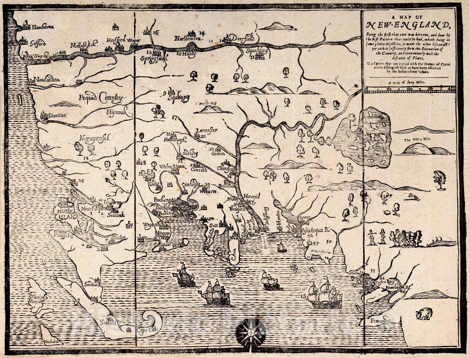 Historic Map : Geography Book - 1677 Historic Wall Map of New England ...