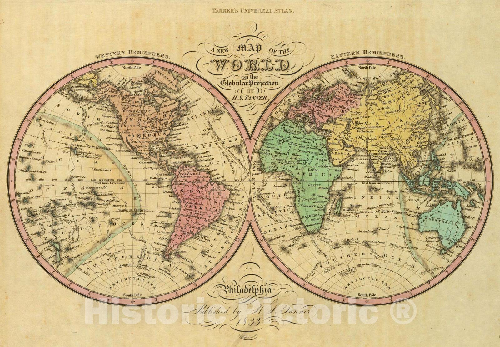 Historic Map : 1836 Map Of The World on the Globular Projection. - Vin ...