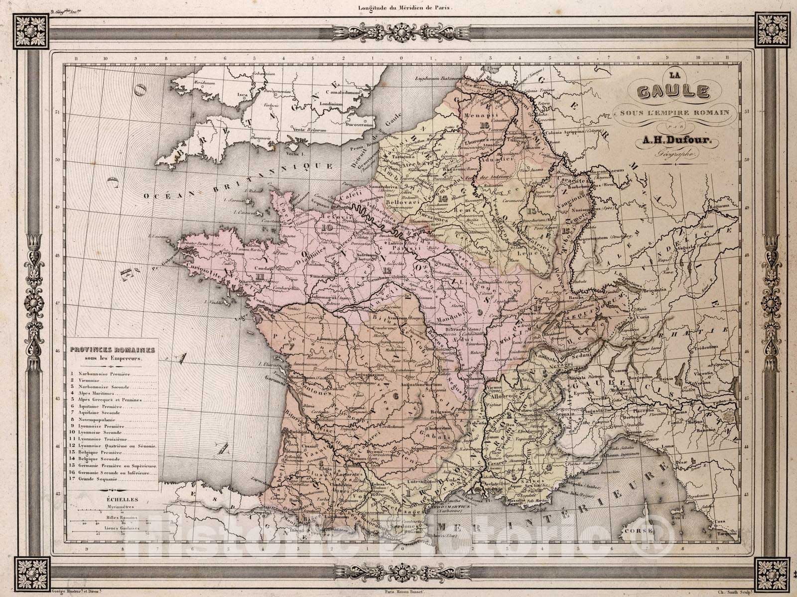 Gaul Under the Roman Empire 1852 Historical Map Print – Historic Pictoric