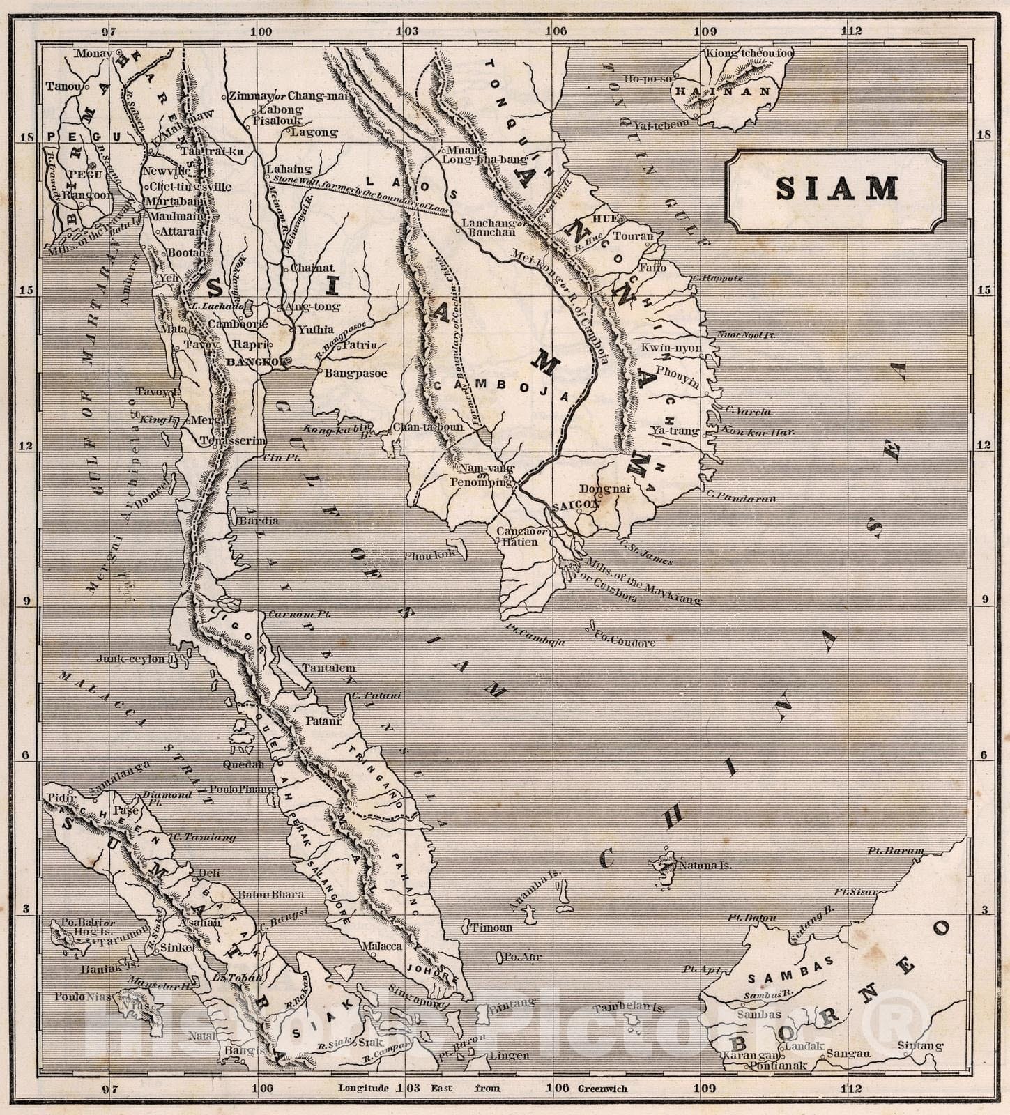 Historic Map : 1848 Siam - Vintage Wall Art – Historic Pictoric