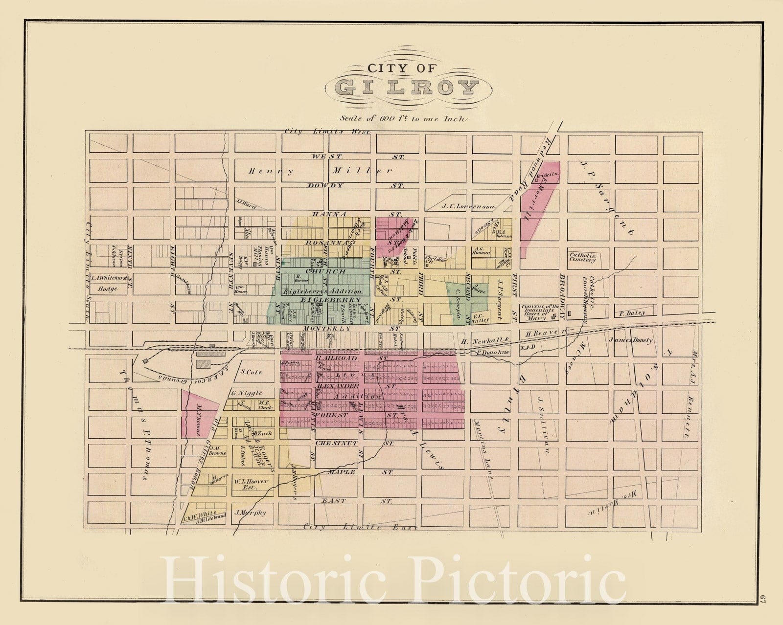 Historic Wall Map : 1876 Gilroy. - Vintage Wall Art – Historic Pictoric