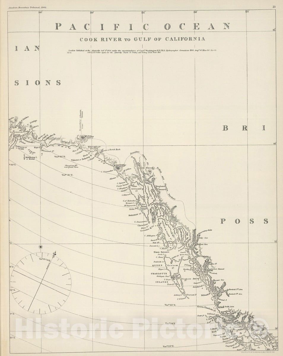 Historic Map : 1861 Pacific Ocean. Cook River to Gulf of California. B ...