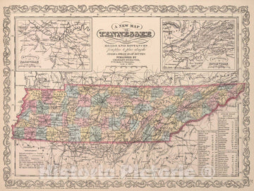 Historic Map : 1857 A New Map of Tennessee : Vintage Wall Art ...