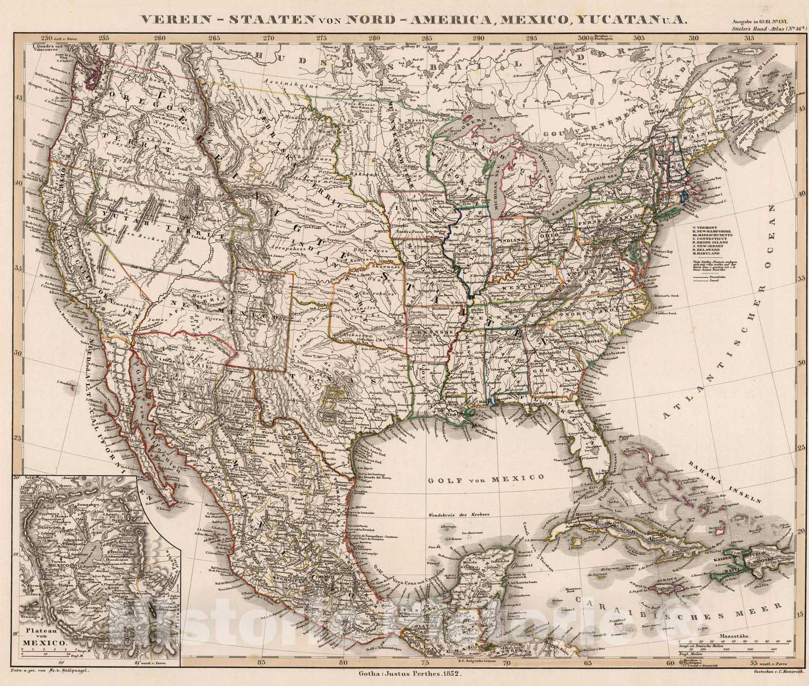 Historic Map : 1852 Nord-Amerika (North America). - Vintage Wall Art ...