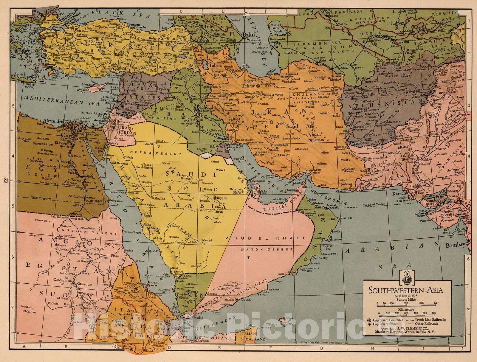 Historic Map : 1943 Southwestern Asia. As of June 23, 1939 - Vintage W ...