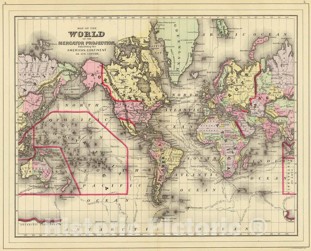 Historic Map - 1890 World Mercator proj, Atlas - Vintage Wall Art ...