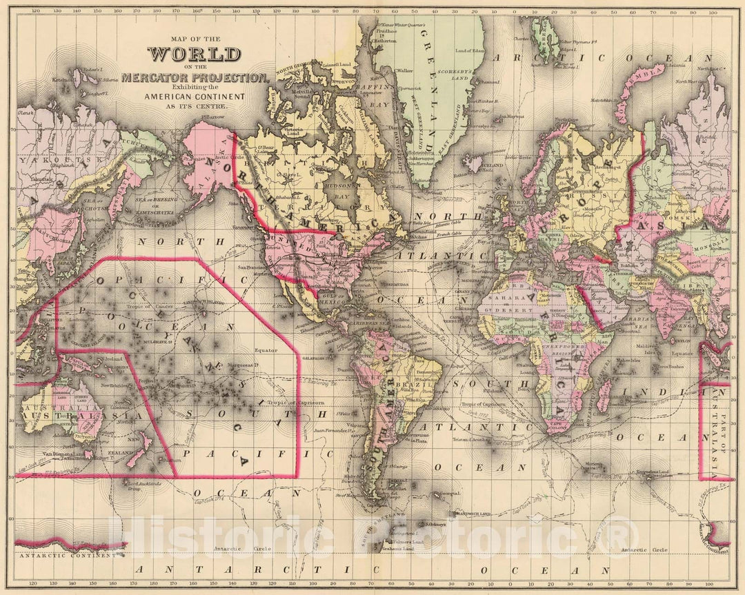 Historic Map - 1890 World Mercator proj, Atlas - Vintage Wall Art ...