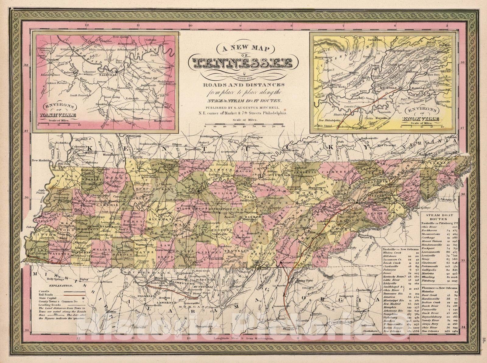 Historic Map : 1850 Tennessee. - Vintage Wall Art – Historic Pictoric
