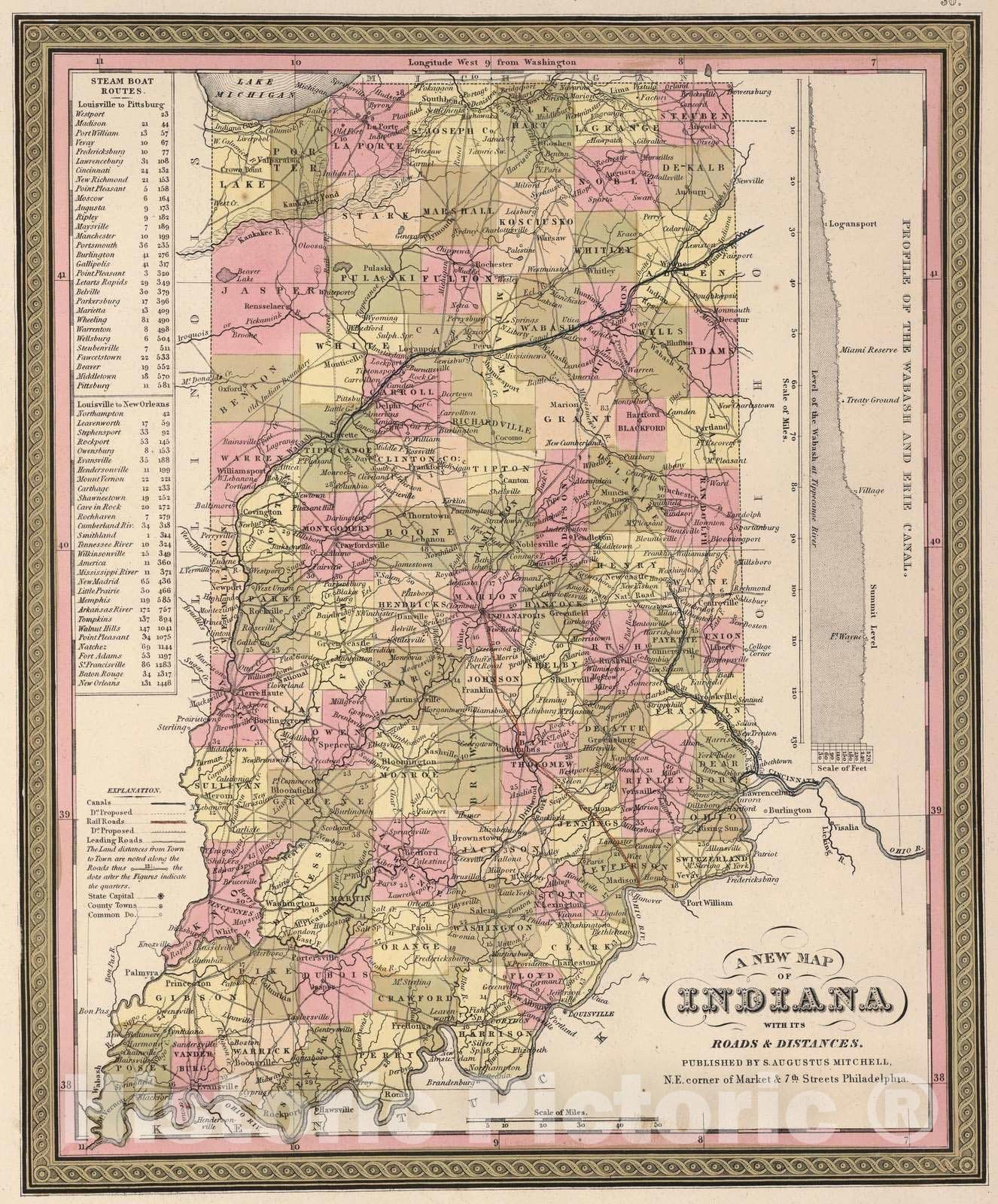 Historic Map : 1850 Indiana. - Vintage Wall Art – Historic Pictoric