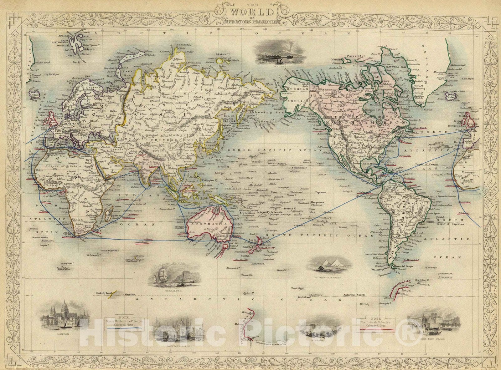 Historic Map : 1851 The World On Mercator's Projection. - Vintage Wall ...