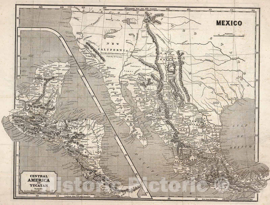 Historic Map : National Atlas - 1845 Mexico - Vintage Wall Art ...
