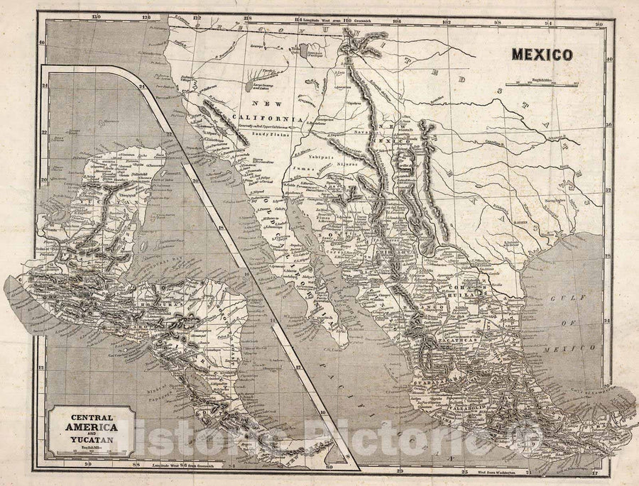 Historic Map : National Atlas - 1845 Mexico - Vintage Wall Art ...