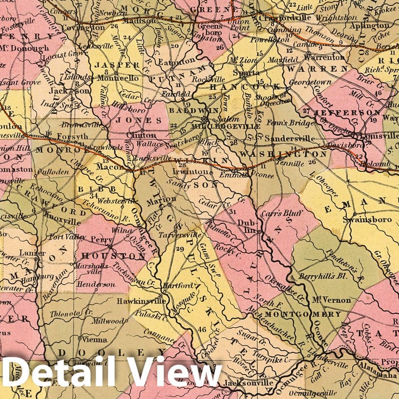 Historic Map : 1850 Georgia. - Vintage Wall Art - Historic Pictoric