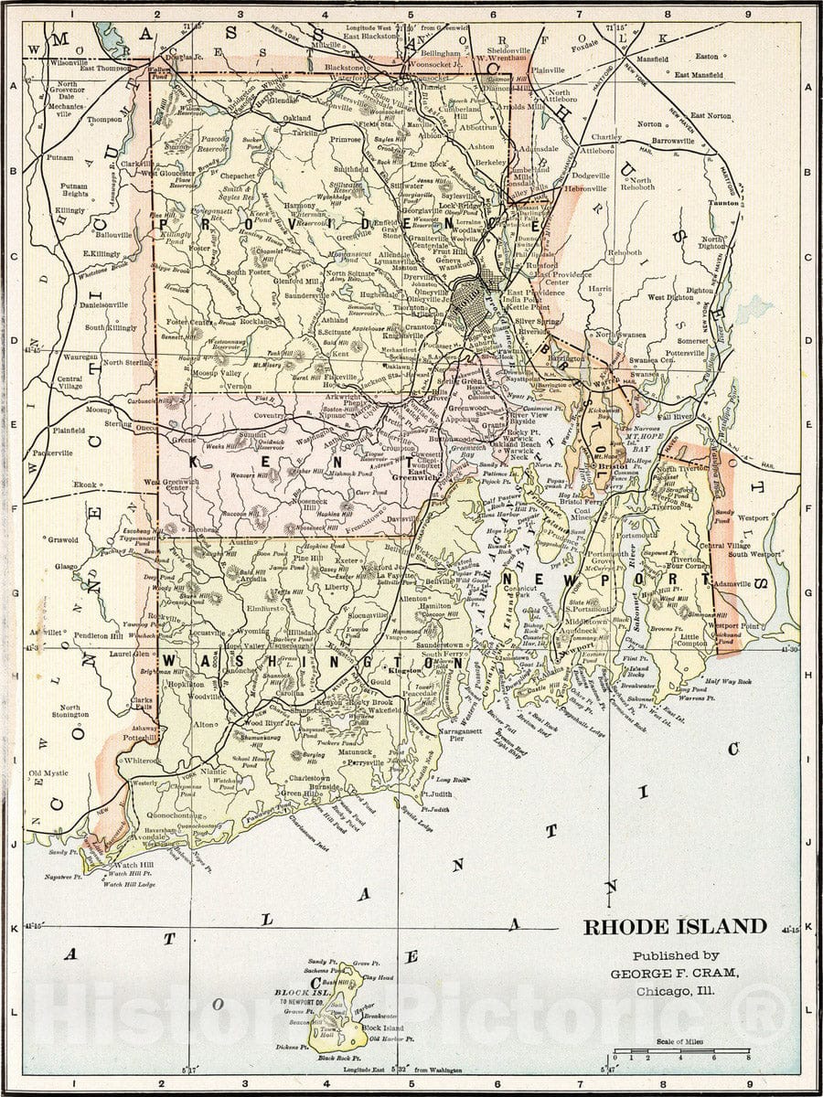 Historic Map : 1901 Rhode Island : Vintage Wall Art – Historic Pictoric