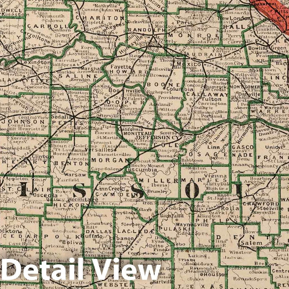 Historic Map : 1883 New Rail Road and County Map of Missouri. - Vintag ...