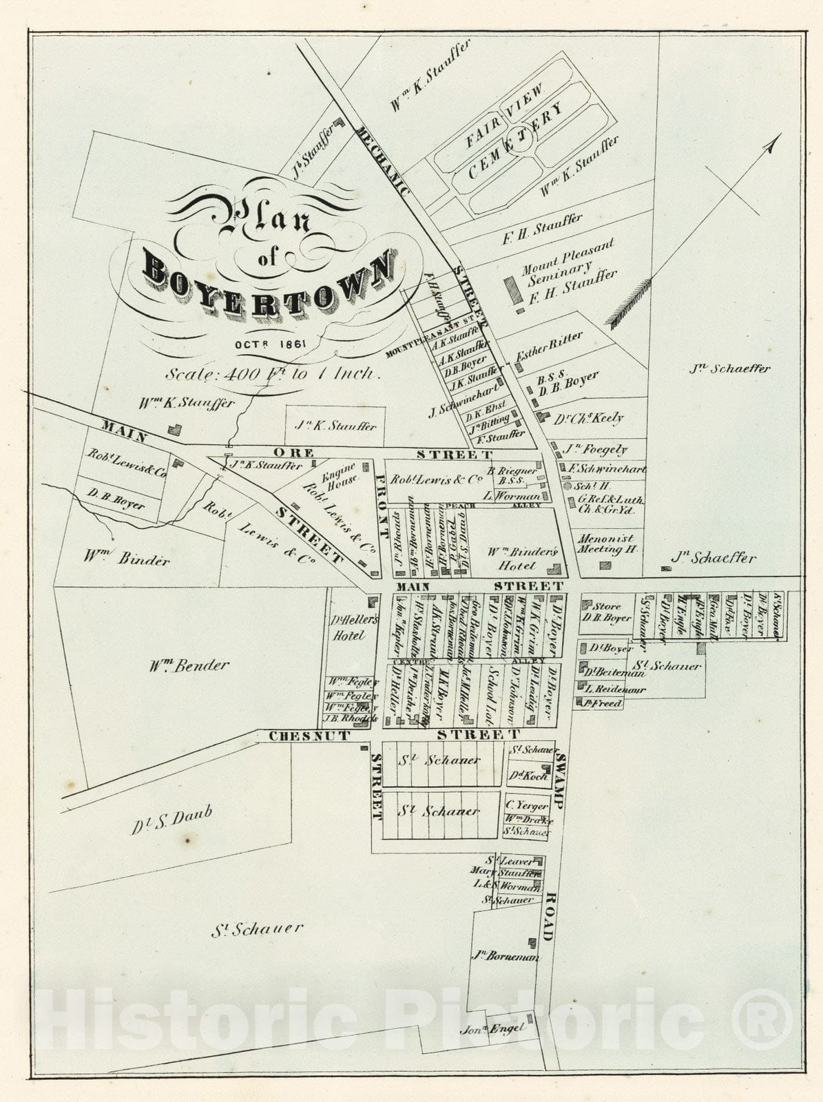 Historic Map : 1861 Boyertown, Pennsylvania. - Vintage Wall Art ...