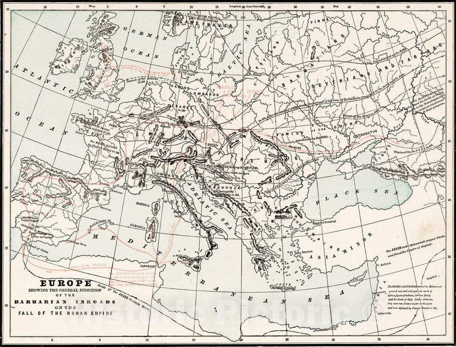Historic Map : 1901 Europe showing the general direction of the Barbar ...