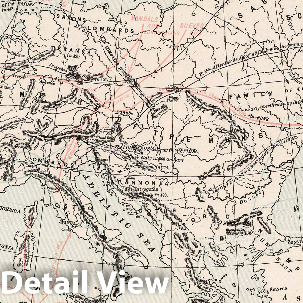Historic Map : 1901 Europe showing the general direction of the Barbar ...
