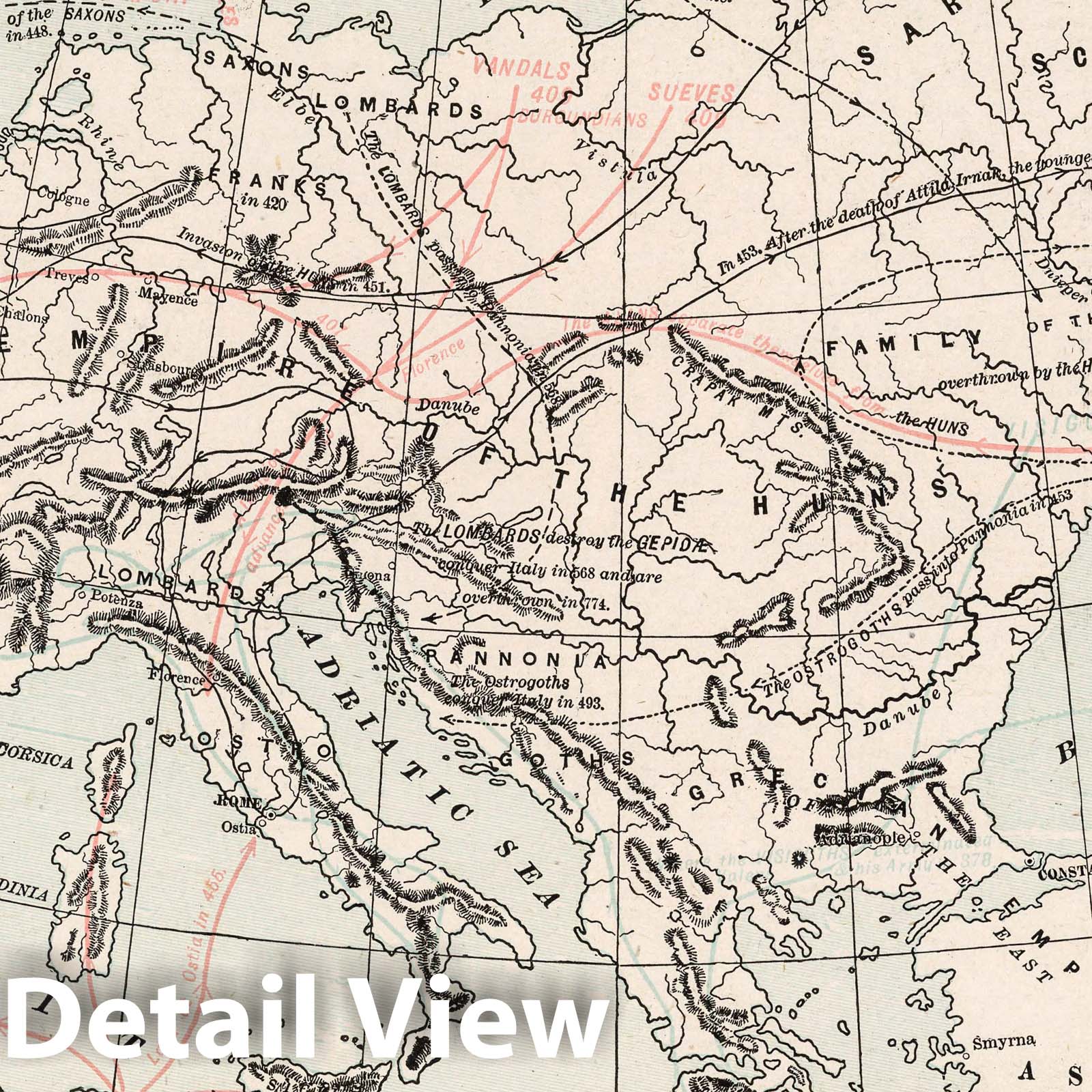 Historic Map : 1901 Europe showing the general direction of the Barbar ...