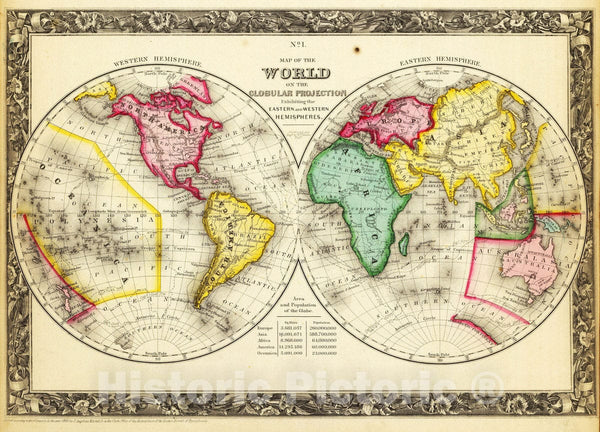 Historic Map : 1860 Map Of The World on the Globular Projection. - Vin ...