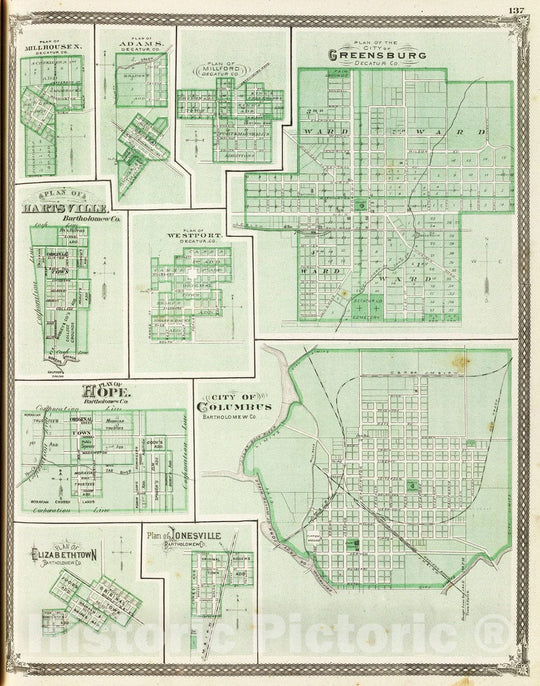 Historic Map : 1876 City of Columbus, Bartholomew Co. (with) Greensbur ...