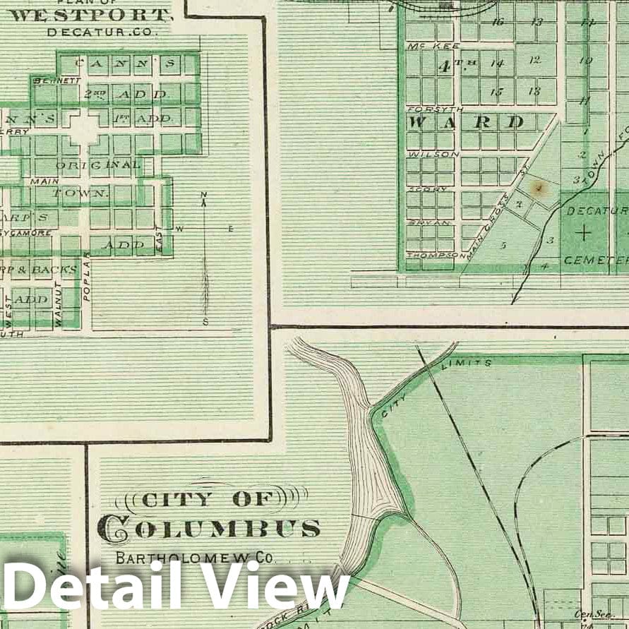Historic Map : 1876 City of Columbus, Bartholomew Co. (with) Greensbur ...