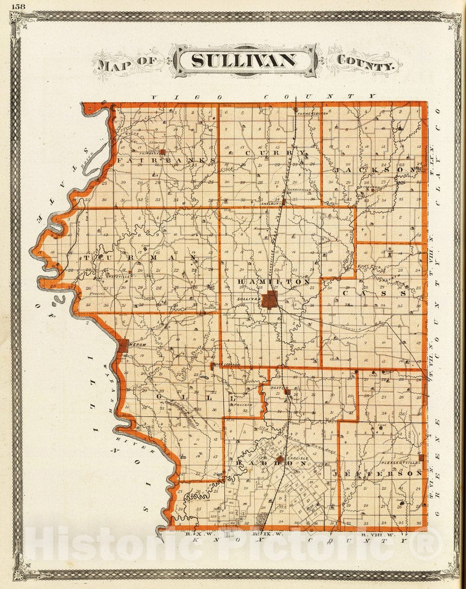 Historic Map : 1876 Map of Sullivan County. - Vintage Wall Art ...