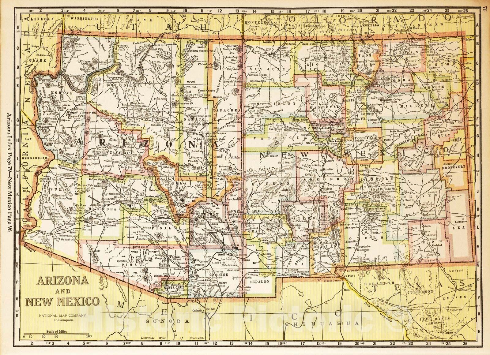 Historic Map : National Atlas - 1927 Arizona and New Mexico - Vintage ...