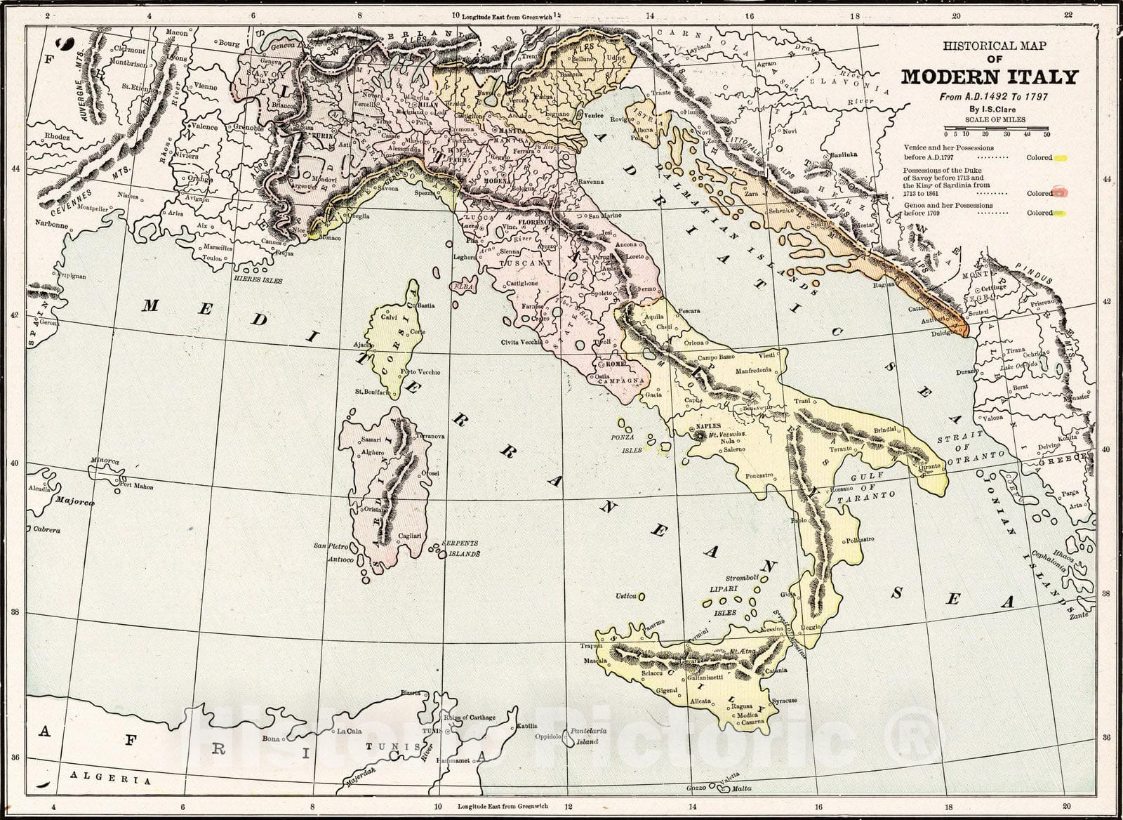 Historic Map : Historical map of Italy From A.D. 1492-1797 - Vintage W ...