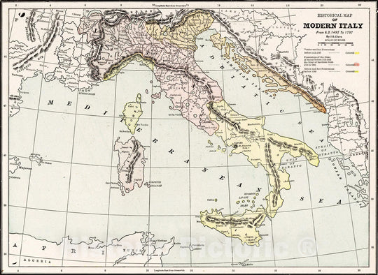 Historic Map : Historical map of Italy From A.D. 1492-1797 - Vintage W ...