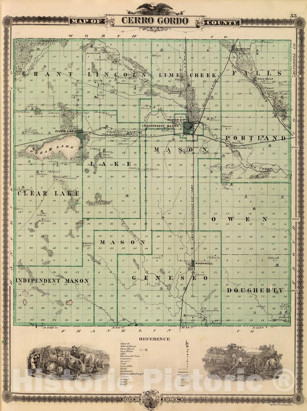 Historic Map : 1875 Map of Cerro Gordo County, State of Iowa. - Vintag ...