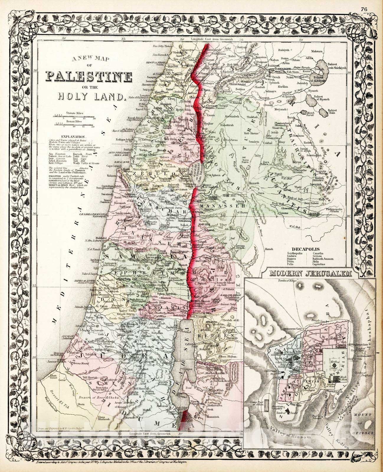 Historic Map : 1874 A new map of Palestine or the Holy Land. - Vintage ...