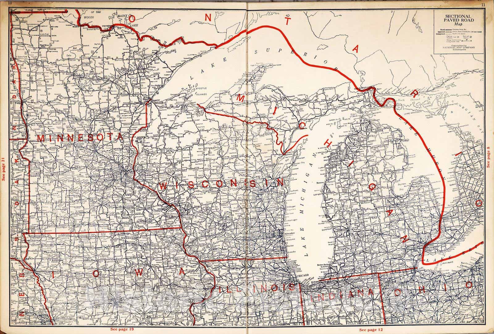 Historic Map : 1927 Sectional paved road map (Continues) v1 - Vintage ...