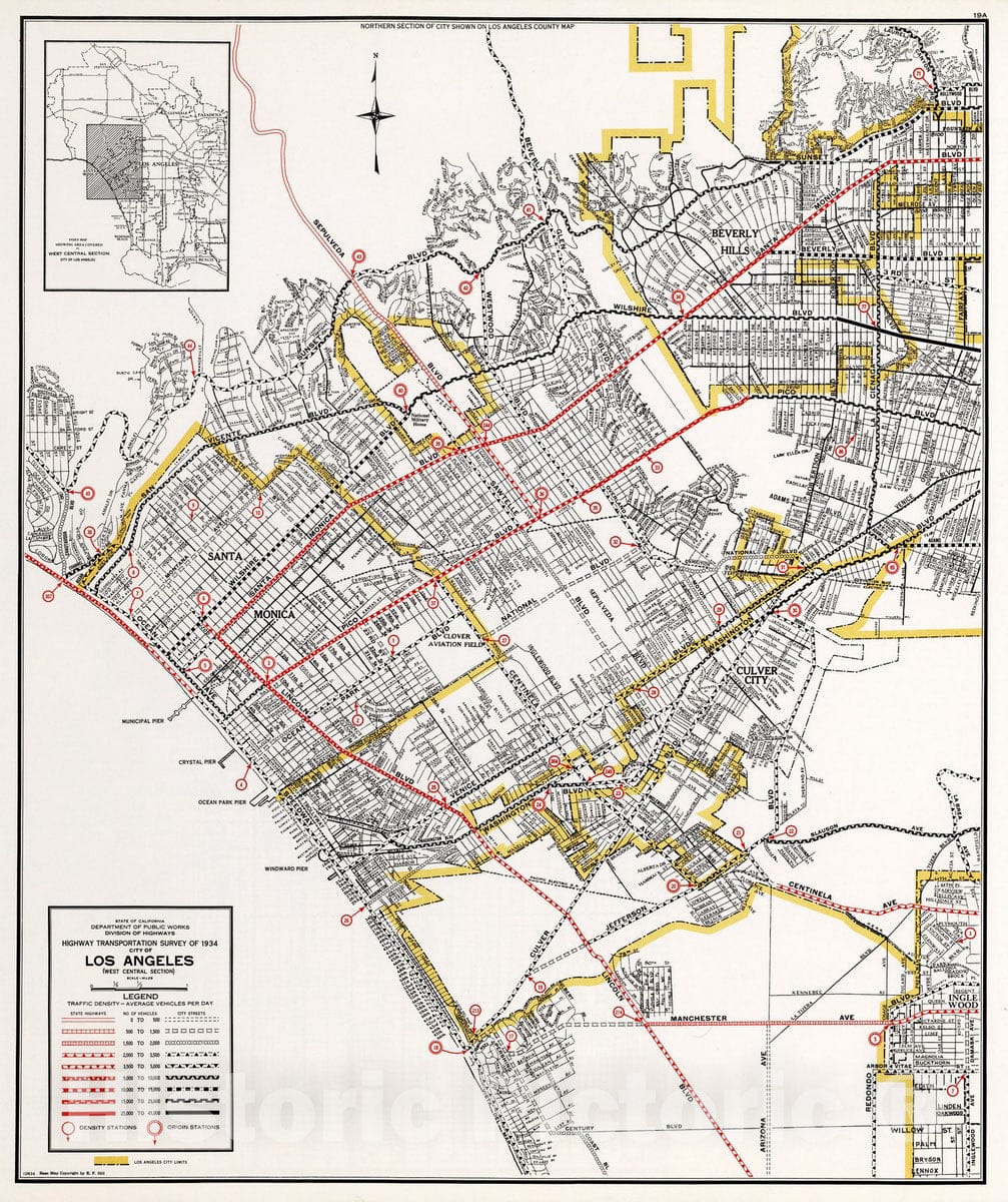 Historic Map : 1935 City of Los Angeles (West Central Section). - Vint ...