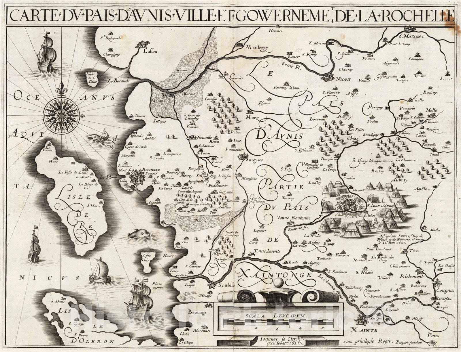 Historic Map : La Rochelle , France 1621 Carte du Pais d'Aunis Ville e ...
