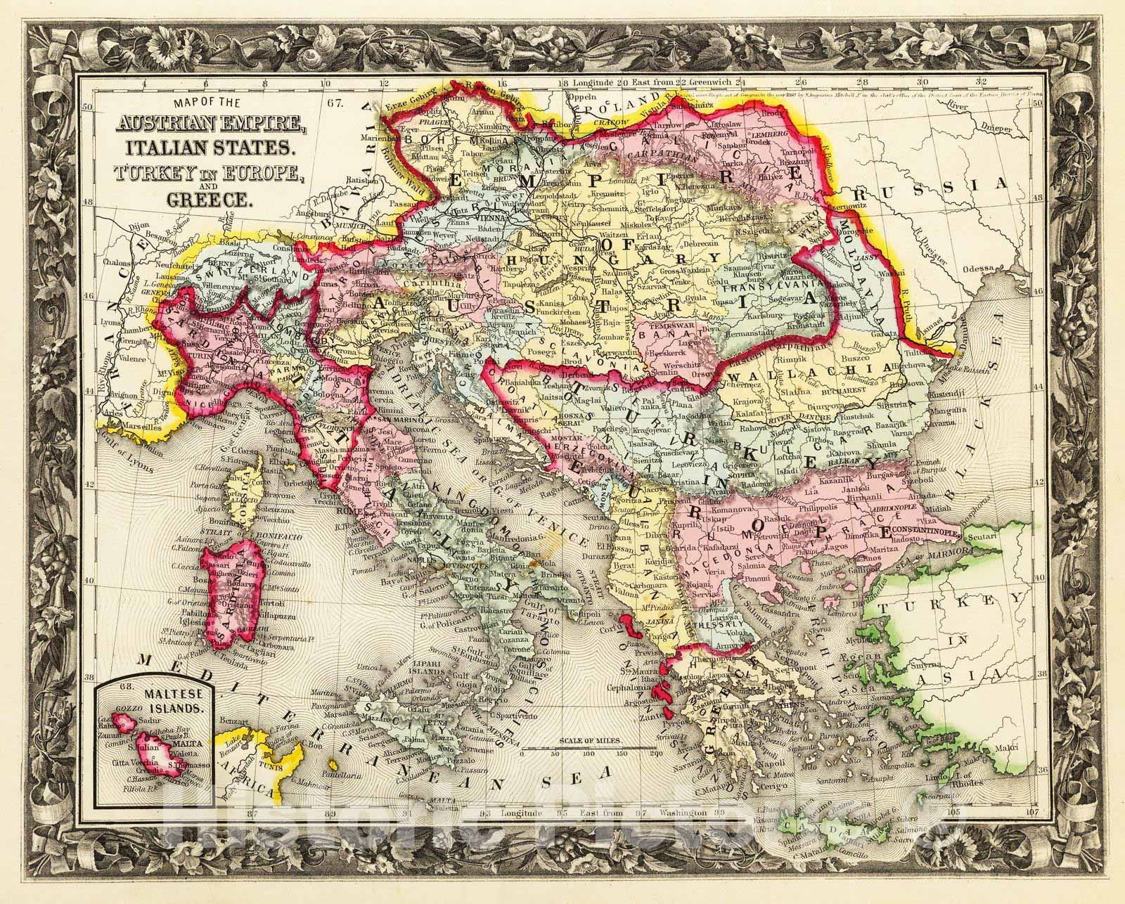 Historic Map : 1860 Map Of The Austrian Empire, Italian States. Turkey ...