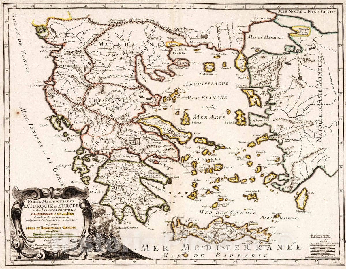 Historic Wall Map : 1670 Southern Part of Turkey in Europe. - Vintage ...