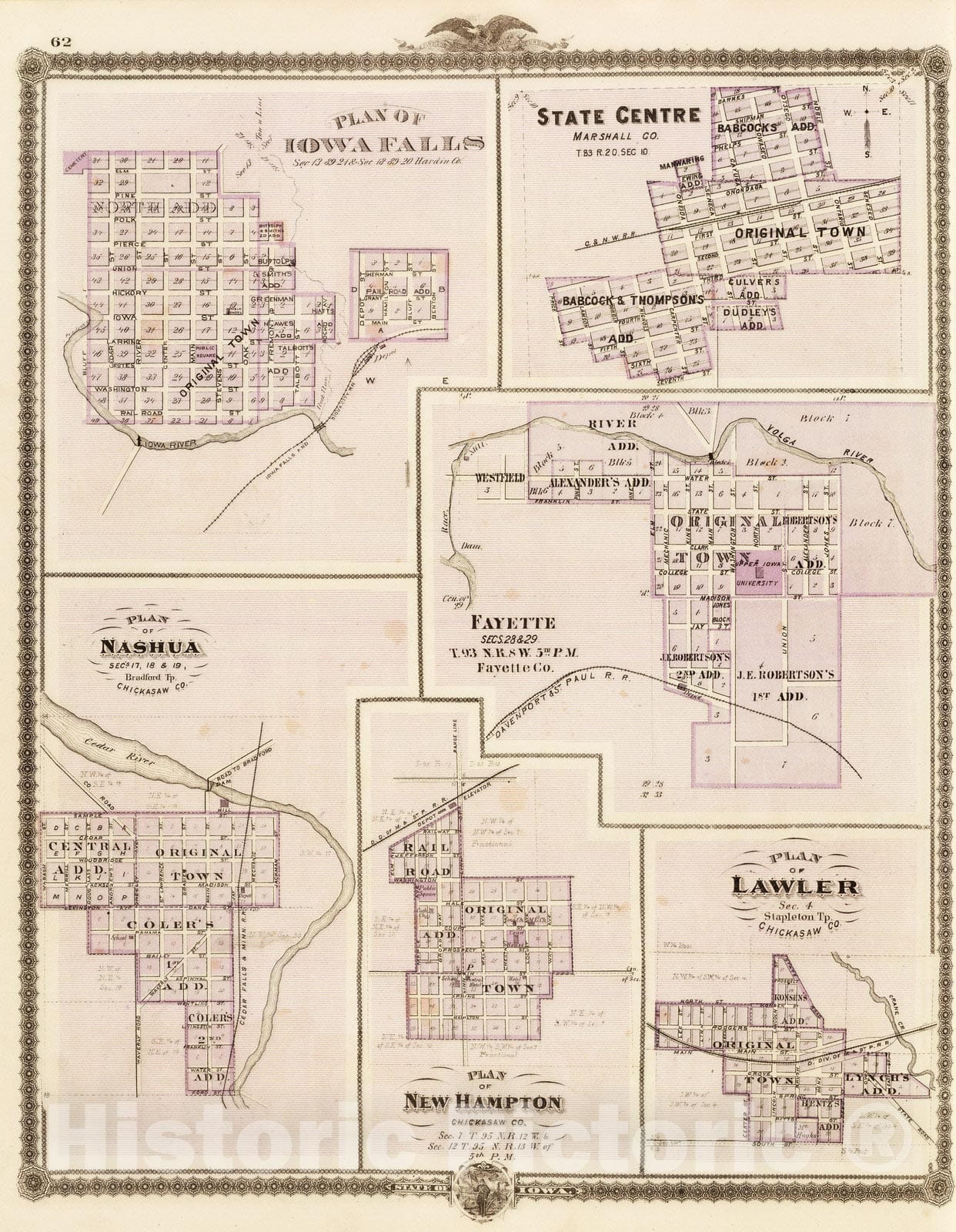 Historic Map : 1875 Plans of Cedar Falls, Waterloo, Hopkinton and La P ...