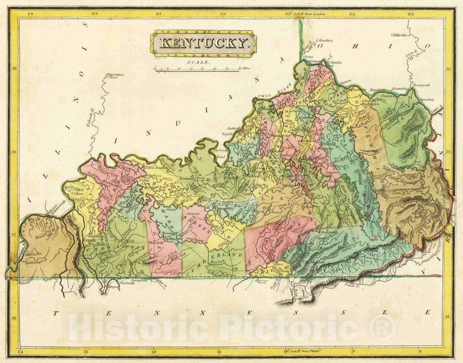 Kentucky 1816 Historical Map Print | Antique Atlas | Historic Pictoric