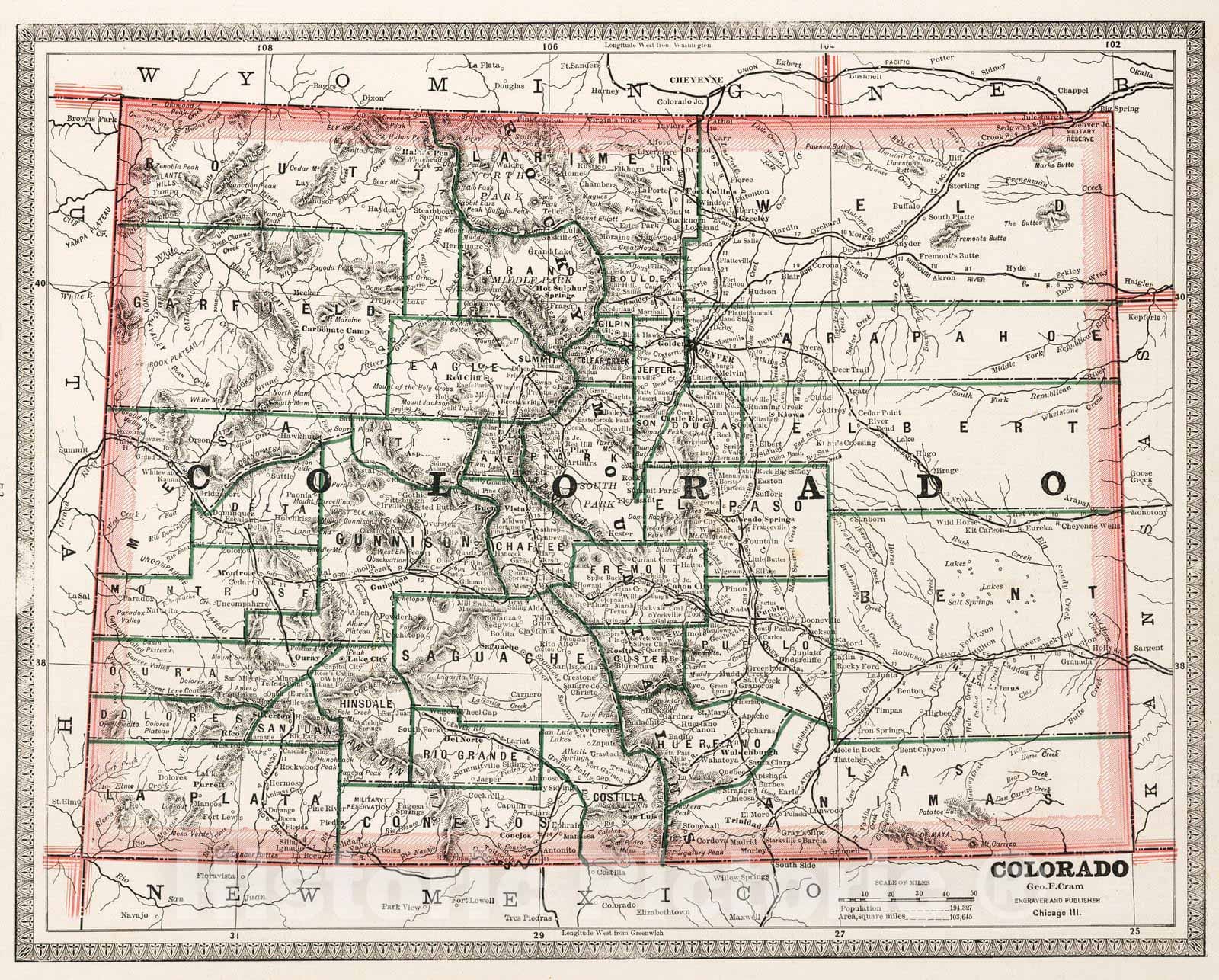 Historic Map : 1883 Map of Colorado : Vintage Wall Art – Historic Pictoric