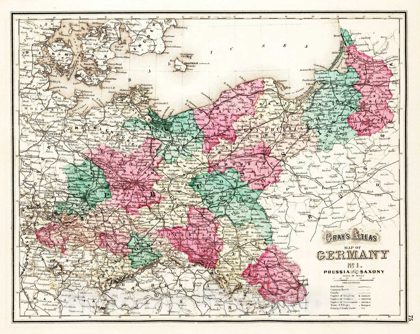 Historic Map : 1873 Germany No. 1. Prussia and Saxony. - Vintage Wall ...