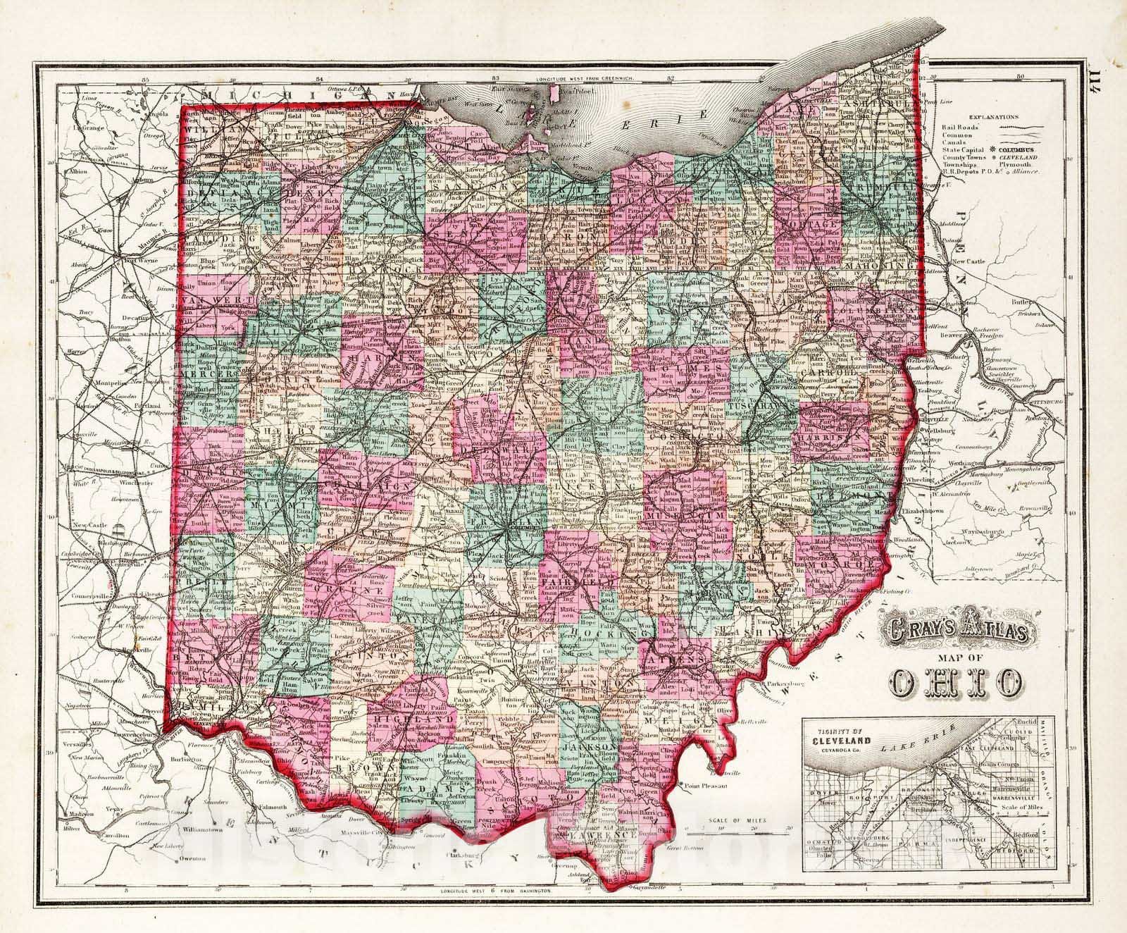 Historic Map : 1873 Ohio. - Vintage Wall Art – Historic Pictoric