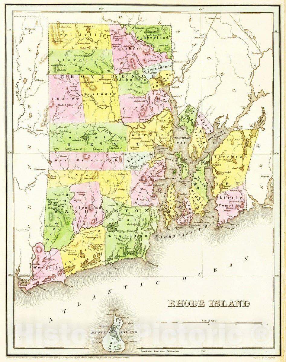 Historic Map : 1841 Rhode Island : Vintage Wall Art – Historic Pictoric